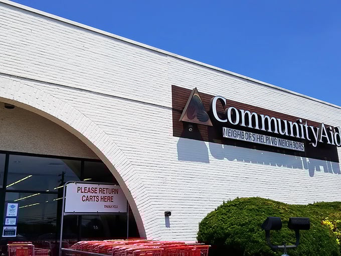 The iconic white facade of CommunityAid stands like a retail oasis in Mechanicsburg, promising treasure hunters adventures that won't break the bank.