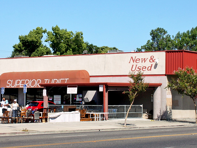 The iconic brown awning of Superior Thrift greets bargain hunters like a beacon of hope for wallets everywhere.