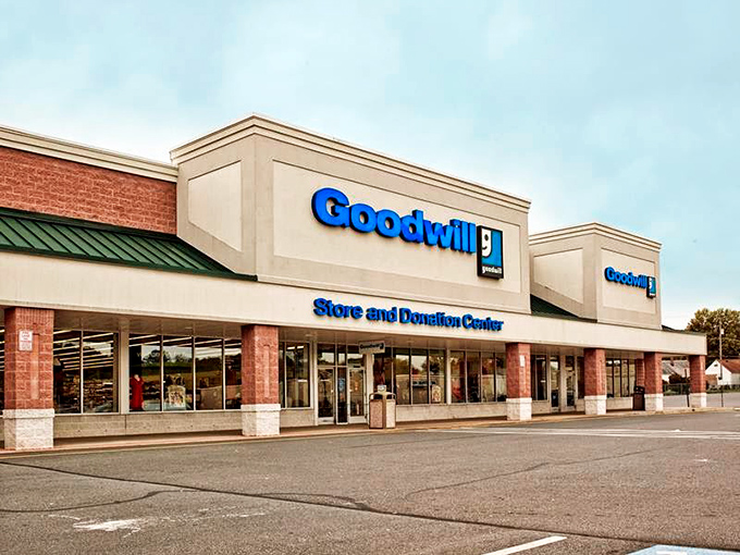 The blue Goodwill sign beckons like a lighthouse to bargain hunters. This unassuming storefront houses treasures waiting to be discovered by savvy Pennsylvania shoppers.