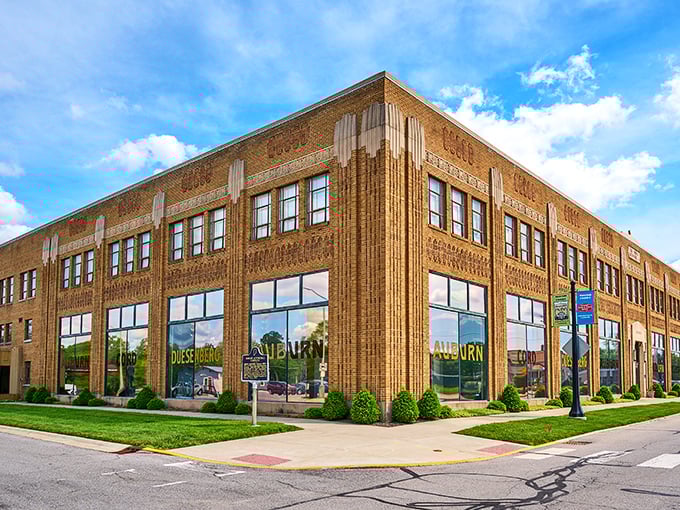 The Art Deco façade isn't just a building—it's a time machine disguised as architecture. Indiana's automotive palace beckons with promises of chrome and glory.