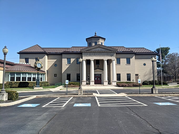 The stately façade of the National Watch and Clock Museum stands proudly in Columbia, PA, where time quite literally stands still—except for thousands of ticking treasures inside.