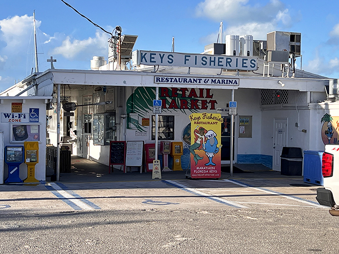 The unassuming exterior of Keys Fisheries hides culinary treasures within—like finding a pearl in an everyday oyster.
