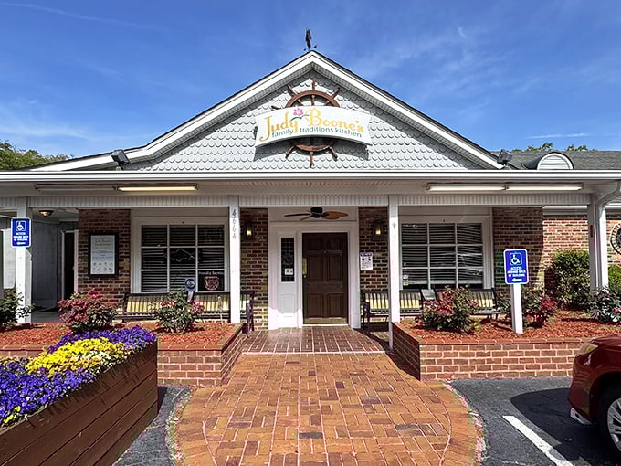 The charming exterior of Judy Boone's welcomes you like an old friend, complete with nautical touches that whisper "coastal comfort food ahead."