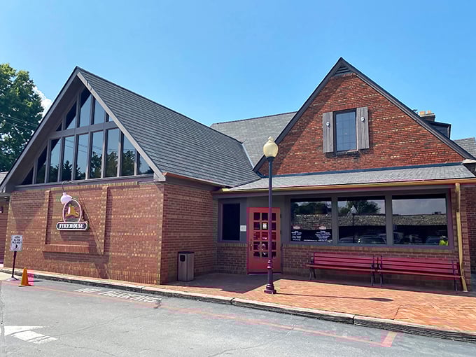 The charming Tudor-style exterior of The Firehouse combines historic character with mouthwatering promise – a culinary beacon in Johnson City's landscape.