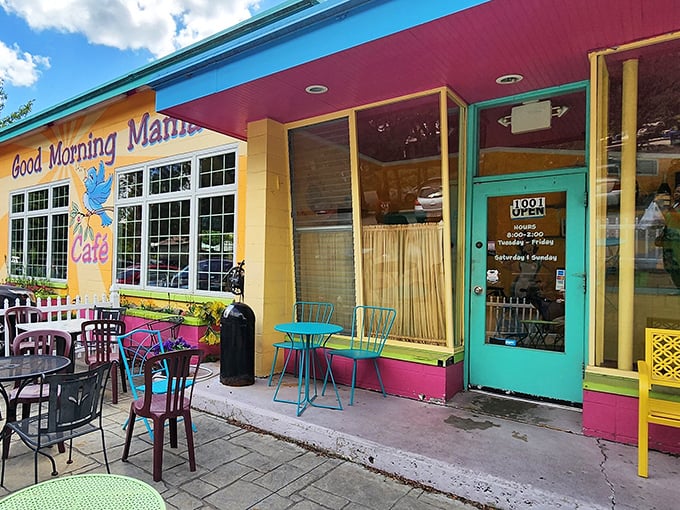 The sunshine-yellow exterior of Good Morning Mama's isn't just a building—it's a morning mood elevator disguised as a former gas station.