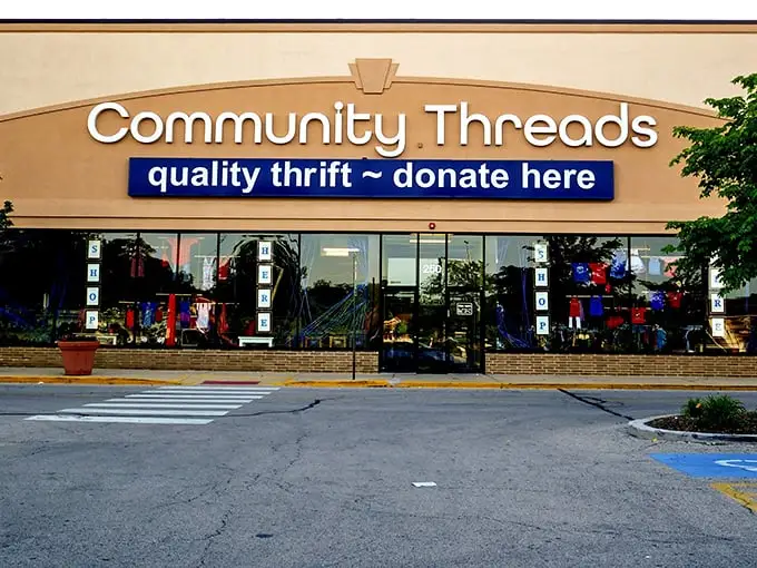 The storefront promises "quality thrift" and delivers on that promise with a clean, inviting facade that says "bargain hunter's paradise" without shouting "garage sale leftovers."