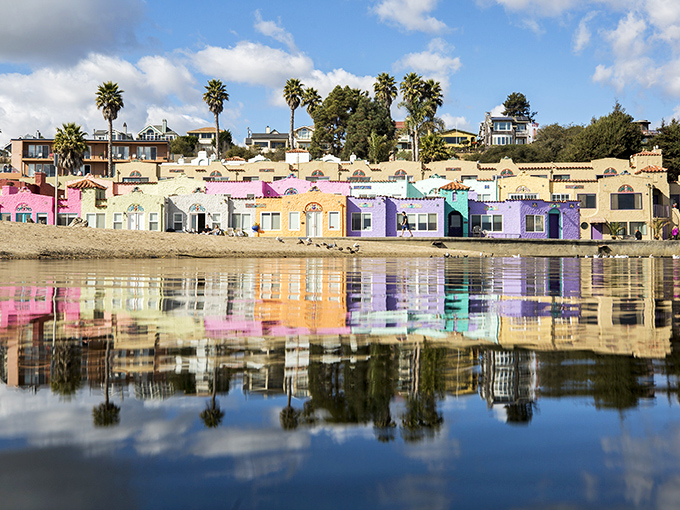 Capitola's iconic rainbow-colored Venetian Court cottages create a scene so perfect, it looks like someone cranked up the saturation slider on reality.