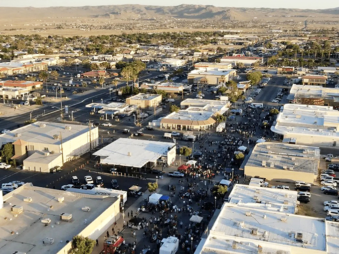 Downtown Ridgecrest from above, where street festivals bring the community together under those impossibly blue desert skies that California somehow keeps all to itself.