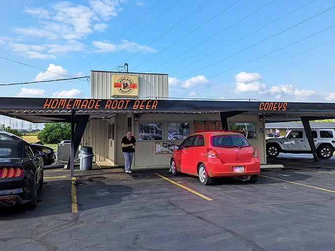 The neon promise of "HOMEMADE ROOT BEER" glows like a beacon for road-weary travelers. This isn't retro by design—it's retro because it never changed