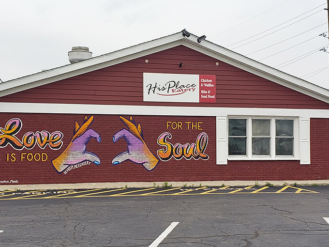 The red exterior with its "Love is Food for the Soul" mural isn't just Instagram-worthy—it's a promise of what awaits inside.
