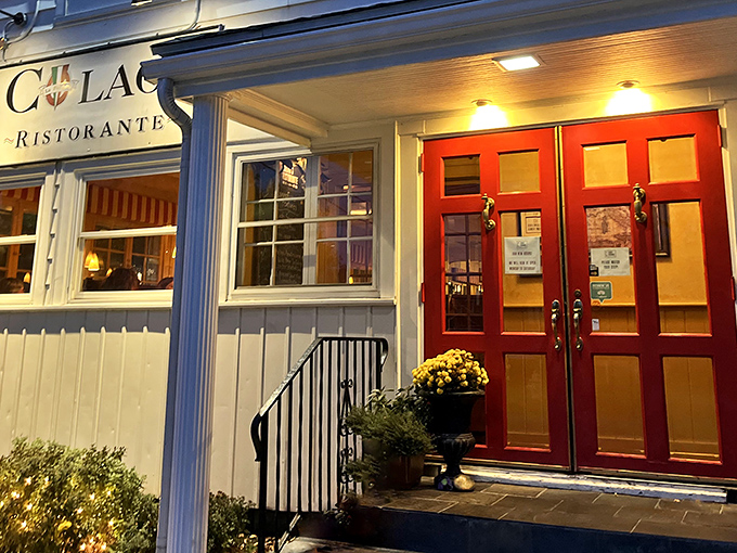 Those iconic red doors aren't just an entrance – they're a portal to pasta paradise in Erie's culinary landscape.