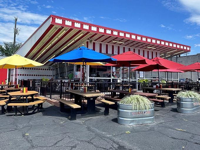 That iconic Vegas-inspired sign isn't just eye-catching—it's a beacon for burger lovers across Richmond, promising retro charm and serious satisfaction.