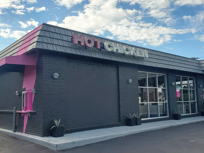 That hot pink lightning bolt isn't just eye-catching—it's a warning shot to ordinary chicken joints everywhere. Prepare for flavor that electrifies!