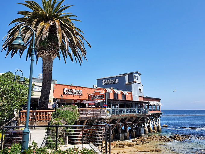 Perched dramatically over Monterey Bay, Fish Hopper looks like it's trying to get as close as possible to where your dinner was swimming hours earlier.