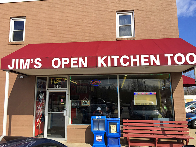 The unassuming storefront with its bold red signage doesn't need fancy frills—it's what's inside that's about to change your breakfast expectations forever.