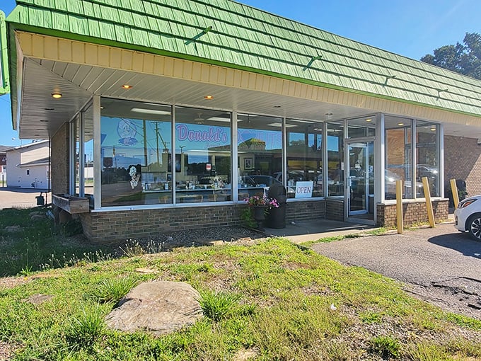 That cheerful green exterior hides Ohio's most legendary apple fritters, drawing pilgrims from across America.