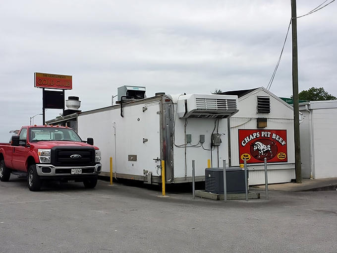 The wall of fame says it all – Chaps Pit Beef isn't just a restaurant, it's a Baltimore institution that's earned every accolade displayed on that humble white brick exterior.