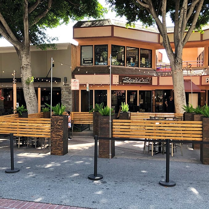 Steve's BBQ announces itself with understated confidence – a wooden sign that promises authenticity without the flash. Good barbecue never needs to shout.