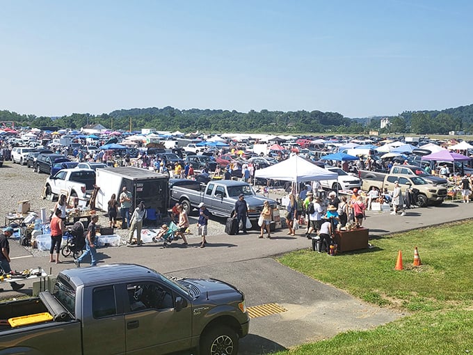 A sea of tents, canopies, and treasure hunters stretching to the horizon. Sunday mornings at Trader Jack's aren't just shopping—they're an expedition.