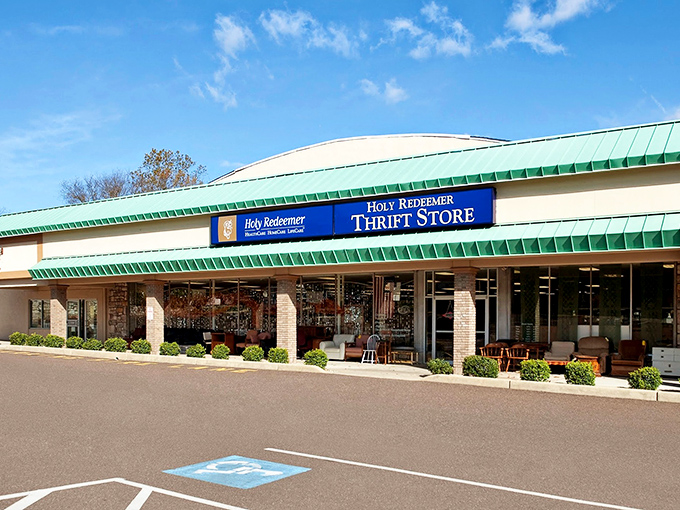 The unassuming storefront of Holy Redeemer Thrift Store belies the treasure trove within—like finding the entrance to Narnia in a suburban strip mall.