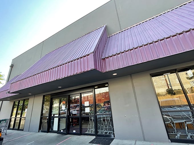 Those purple awnings aren't just eye-catching—they're practically a beacon for bargain hunters. Like a royal welcome to the kingdom of secondhand treasures.
