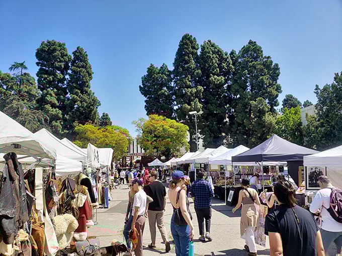 Rows of white tents under California blue skies – the Melrose Trading Post transforms an ordinary school parking lot into a treasure hunter's paradise every Sunday.
