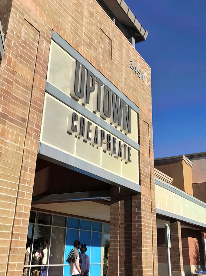 The sleek brick storefront of Uptown Cheapskate promises fashion treasures within – like finding the retail promised land without sacrificing your retirement fund.