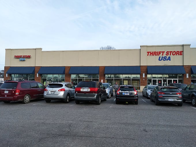 The unassuming exterior of Thrift Store USA belies the treasure trove waiting inside. Bargain hunters' paradise in plain sight!