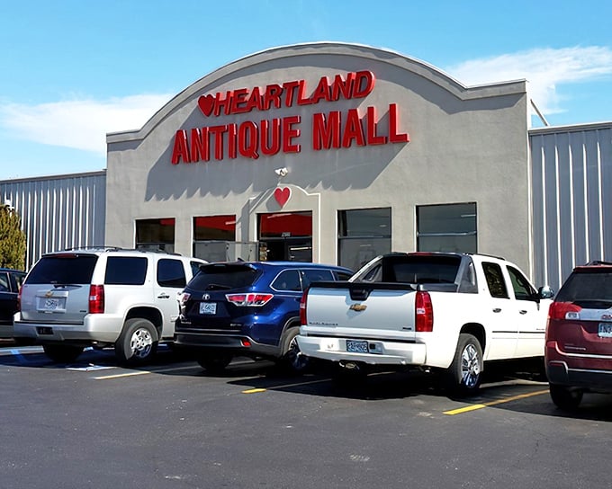 The bold red lettering against the white facade acts like a beacon for treasure hunters. This isn't just shopping—it's time travel with parking.