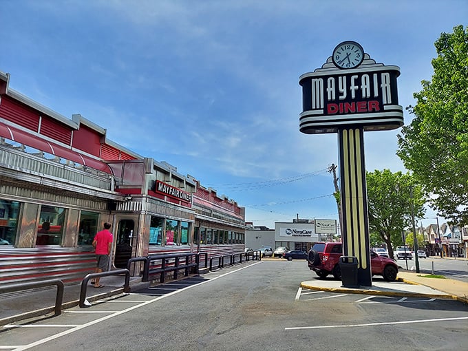 That gleaming stainless steel exterior isn't trying to be retro-cool – it's authentically vintage, standing proud on Frankford Avenue since 1932.