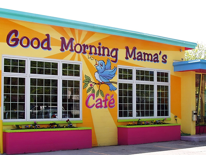 The sunshine-yellow exterior of Good Morning Mama's isn't just a building—it's a morning mood elevator disguised as a former gas station.