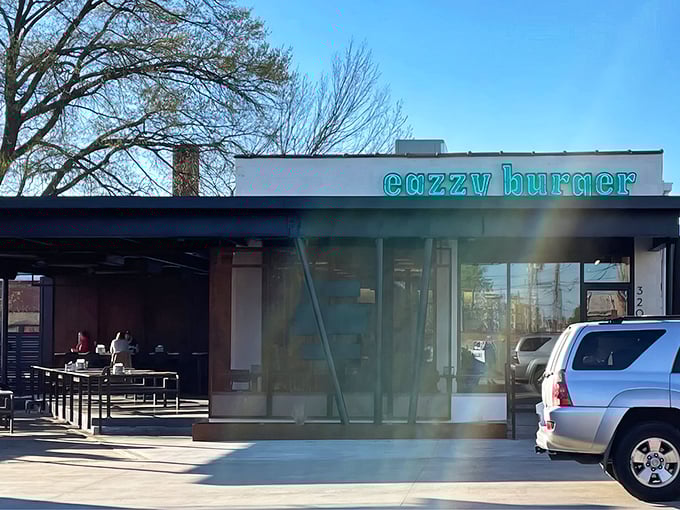 That turquoise sign isn't just marking a restaurant – it's announcing the arrival of burger greatness in Richmond.