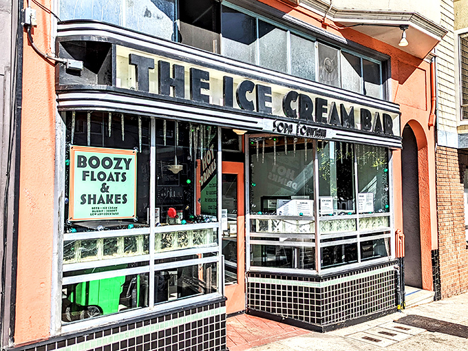 The neon promise of "BOOZY FLOATS & SHAKES" isn't just signage—it's a beacon of joy calling to your inner child and your very adult taste buds.