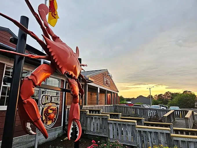 The iconic red exterior with its giant crab sign isn't just a restaurant—it's a Delaware landmark that practically screams "Get your bibs ready!"