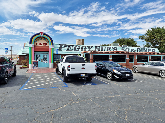 Like a mirage in the Mojave, this rainbow-arched time portal beckons road-weary travelers with the promise of comfort food and nostalgia.