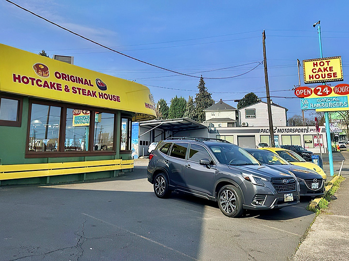 That curved yellow roof isn't just architecture – it's a breakfast beacon calling hungry souls home.
