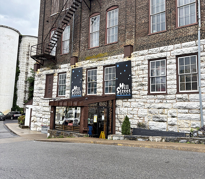 The imposing brick fortress of Mill Street Grill stands as a delicious sentinel in downtown Staunton, promising culinary treasures within its historic walls.