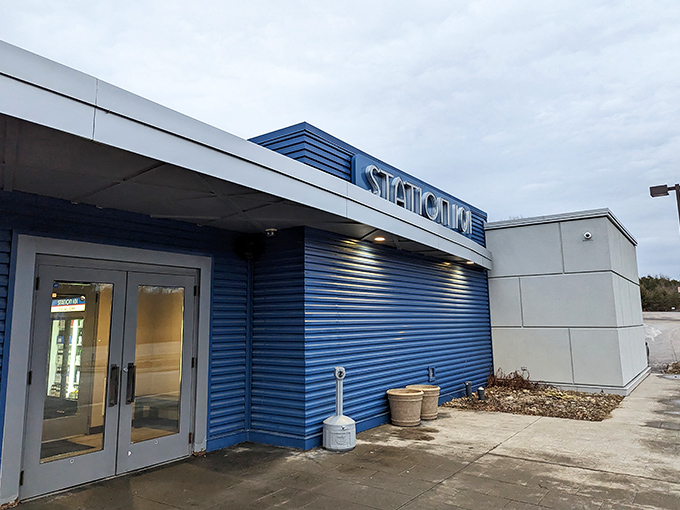 The blue exterior of Station 101 stands out like a sapphire in DuBois, promising culinary treasures that outshine its unassuming small-town setting.