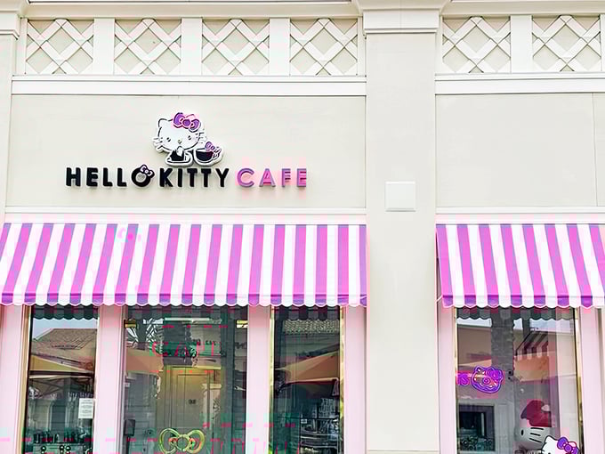 The pink palace beckons with its candy-striped awning – a portal to a world where adulthood takes a delightful vacation and your inner child gets VIP treatment.