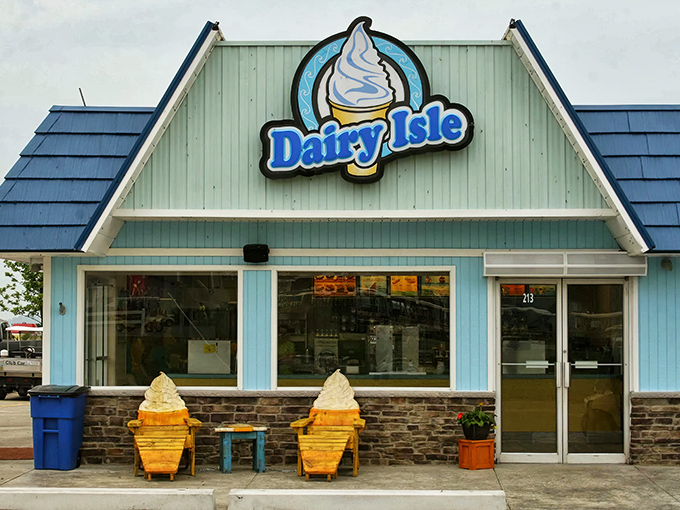 The blue-roofed beacon of Put-in-Bay beckons with its ice cream cone logo, promising sweet salvation from Lake Erie's summer heat.
