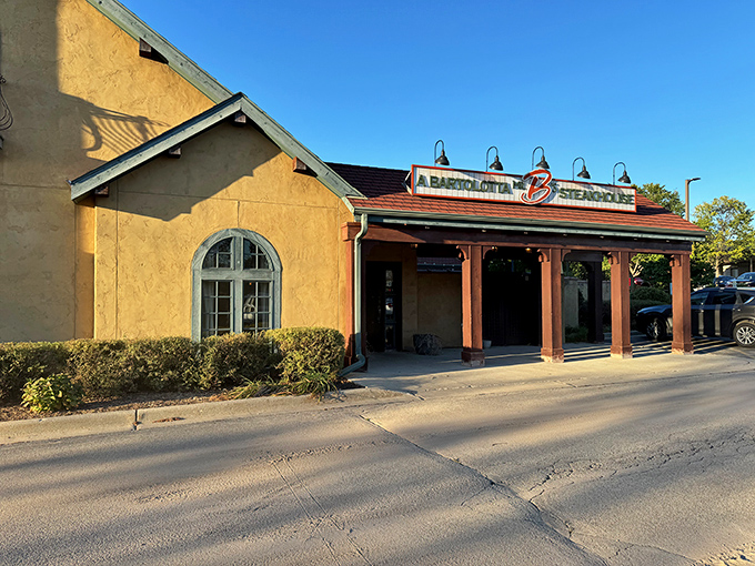 The warm ochre exterior of Mr. B's welcomes you like an old friend who happens to have the best steaks in town.