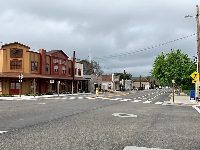Bell Street stretches before you like a Western movie set with a California twist – where blue skies and weathered wood create small-town magic.