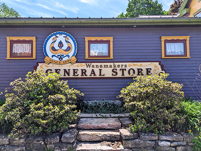 The purple facade of Wanamaker's isn't just eye-catching—it's a promise that what awaits inside isn't your average country store experience.
