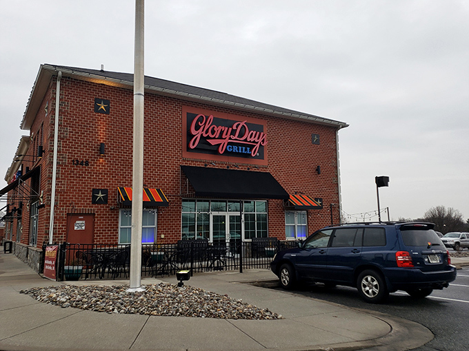 The brick facade of Glory Days Grill welcomes hungry patrons like an old friend who happens to make killer ribs. Sports and comfort food await inside.