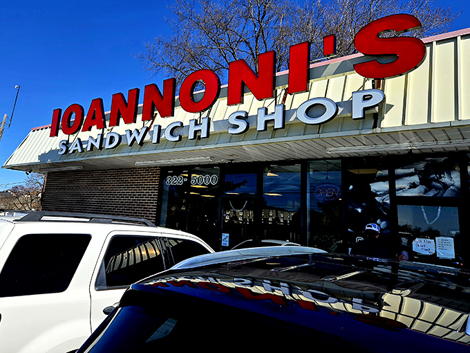 The bright red letters of Ioannoni's beckon like a culinary lighthouse in a sea of strip malls. This unassuming exterior hides sandwich greatness within.