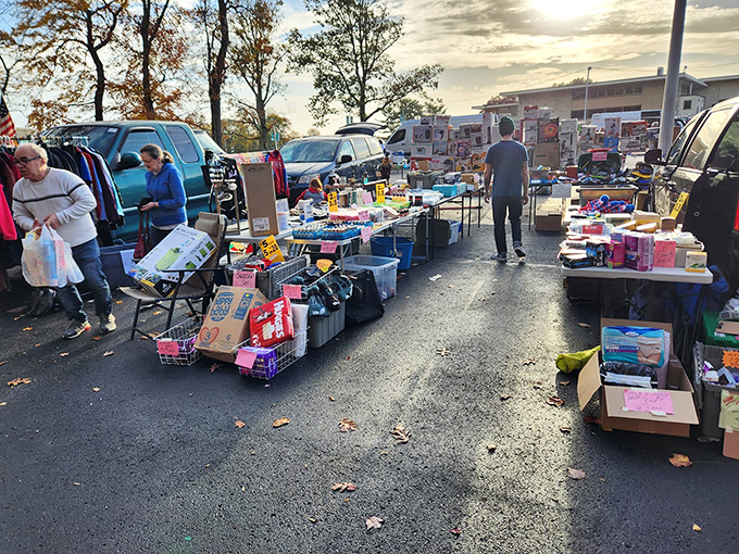 Morning light bathes the treasure-laden tables at Trevose's Philadelphia Flea Market, where early birds catch the vintage worms and seasoned hagglers find their happy place.