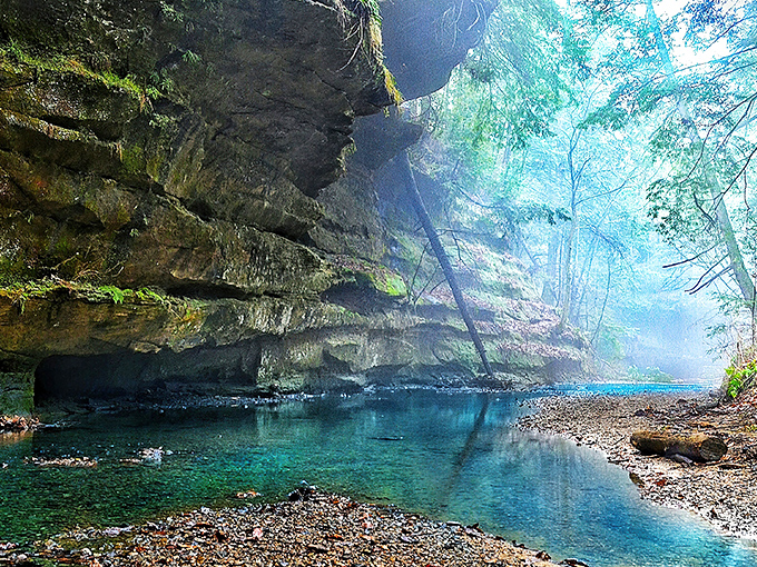 Nature's perfect waterfall doesn't exi— Oh wait, it does! Upper Falls at Old Man's Cave creates a postcard moment that no filter could improve.
