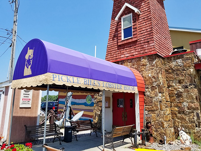 That purple awning isn't just decoration – it's a beacon calling seafood lovers to their destiny.
