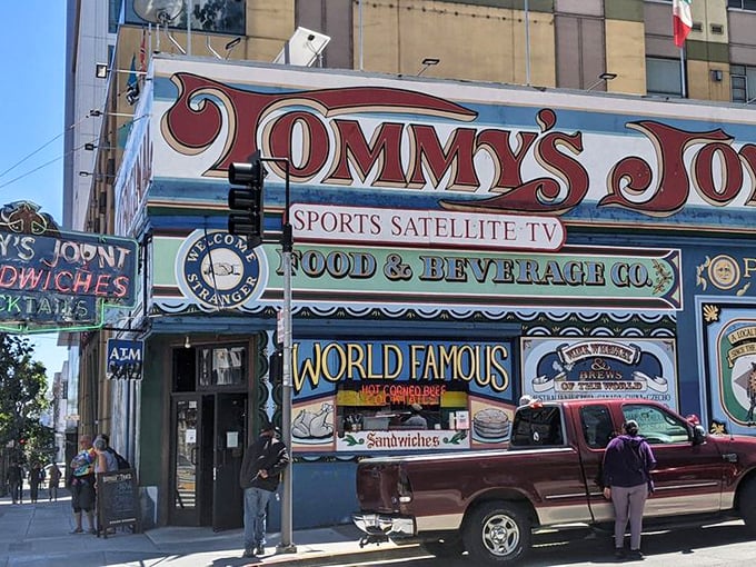 Tommy's Joynt announces itself to San Francisco with all the subtlety of a Broadway musical—vibrant, bold, and promising a show inside.