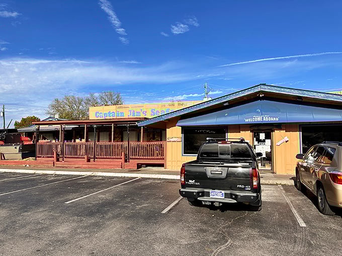The unassuming exterior of Captain Jim's belies the seafood treasures within—like finding an oyster with a pearl in the mountains of Tennessee.